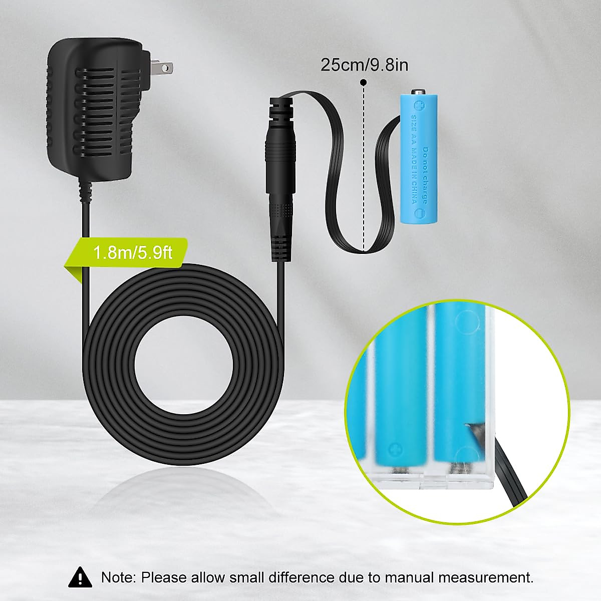 Lenink AC Power Supply Adapter for 4 AA Battery, AA Battery Replacement for LED Light, Decorations (Black, 1.8m/5.9ft)