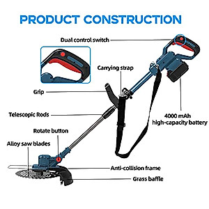 Windpost Weed Wacker Battery Powered,Two 3000mAH Batteries,Cordless String Trimmer & Edger,8 in Cutting Blades,Electric Weed Eater,850W Powerful Motor for Garden Yard