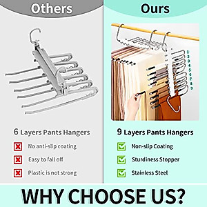 LAOYBLES Upgrade 9 Layers Pants Hangers Space Saving for Closet 2 Pack Hanger Organizer for Jeans Non Slip (Black)