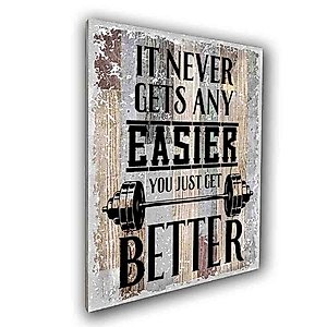 vizuzi It Never Gets Any Easier You Just Cet Better Wood Wall Art Sign, Home Kitchen Bar Restaurant Garden Garage Classic Gymnasium Wall Decor, Fitness Lover Enthusiasts Gifts