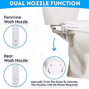JEP Bidet Toilet Seat Attachment for Toilets | Bidets for Existing Toilets for Rear & Feminine Cleaning, Easy to Install, Convenient, and Power Free (Cold Water Square Knob)