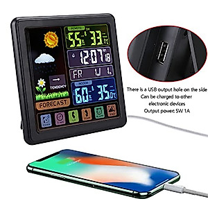 Weather Station Wireless Indoor Outdoor Thermometer, Multi-Function Color Display Digital Weather Thermometer with Atomic Clock, Forecast Station with Calendar and Adjustable Backlight