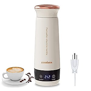 Stariver Travel Electric Kettle, 350ML Vacuum Insulated Stainless Steel Water Bottle with 4 Temperature Control, Portable Electric Tea Kettle, BPA-Free Small Electric Kettle with Keep Warm & Fast Boil