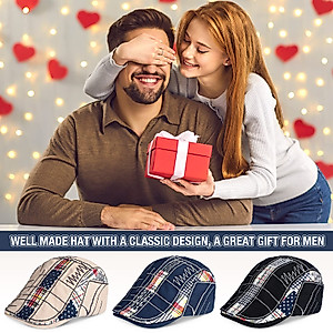 Geyoga 3 Pack Men Beret Hat Patchwork Newsboy Hats Adjustable Cabbie Hats for Men Cotton Flat Cap for Driving Hunting Fishing Outdoor Activities