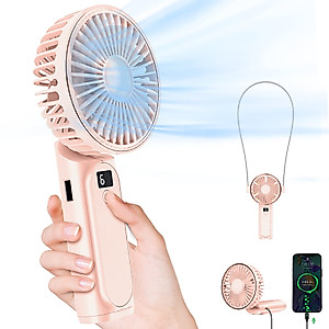 TUNISE Portable Handheld Fan, Neck Fan, 4000mAh Desk Fan, 180° Adjustable, 6 Speed Wind, Display Electricity in Real Time, USB Rechargeable Foldable Fan, Quiet Personal Fan as Power Bank
