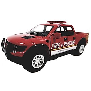 KiNSMART 🚨 2013 Ford F-150 SVT Raptor Supercrew Fire Rescue Edition 1:46 Scale 5inch Die Cast Metal Model Toy Rescue Fire Trucks