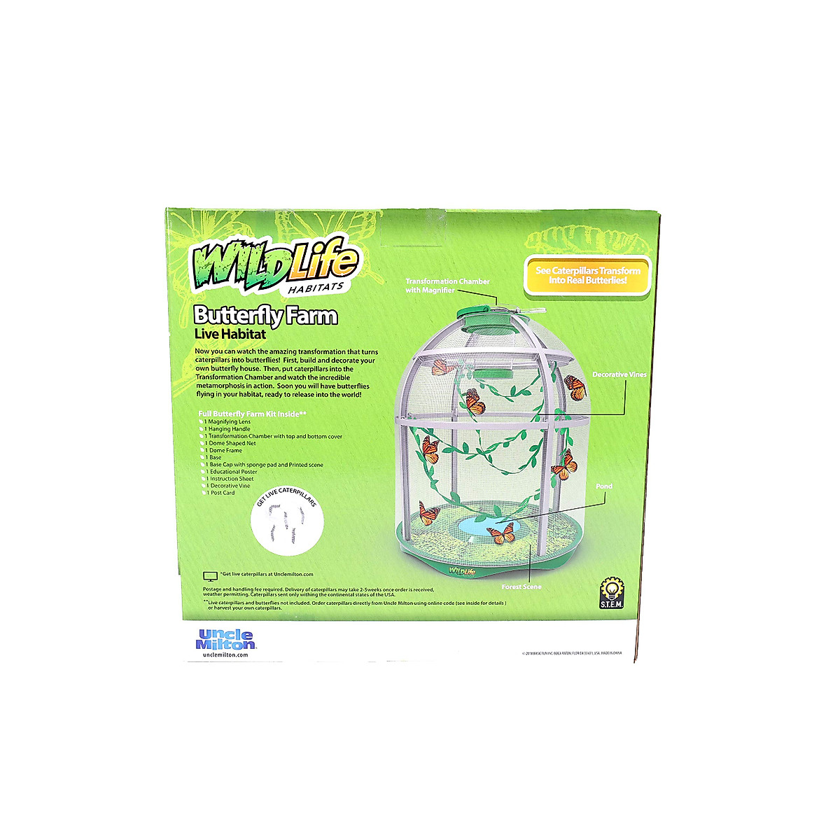 Uncle Milton Butterfly Farm Live Habitat - Observe Caterpillars Transform Into Butterflies, STEM Toy, Great Gifts for Boys & Girls Ages 6+