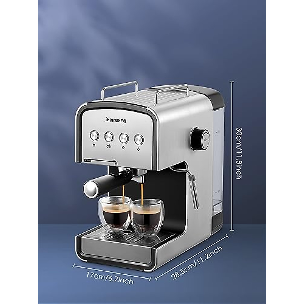 Ihomekee Espresso Machine 15 Bar, Coffee Maker for Cappuccino and Latte Maker with Milk Frother Steam Wand, Fast Heating Coffee Machine for Home, Office - CM6822, Silver