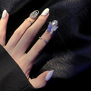 Cute Butterfly Rhinestone Fingernail Cap Cover Finger Nail Decoration Ring for Women Ladies Unique Sparkly CZ Dainty Ladies Art Charm Rings Adjustable Expandable Fashion Jewelry Birthday Party Daughter Bff