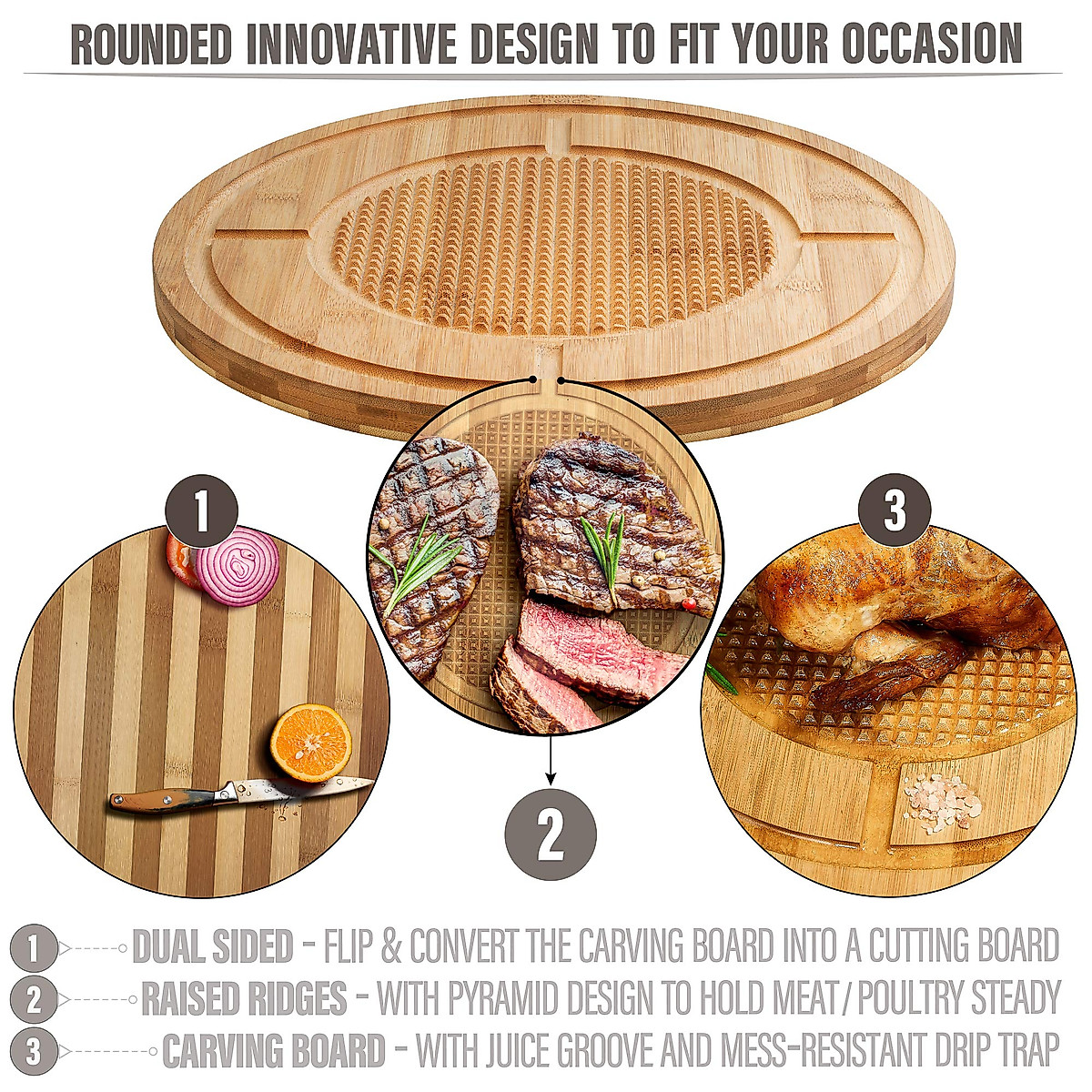 Prosumer's Choice Bamboo Butcher Block Cutting and Chop Board with Juice Groove for Meat Carving - Dual sided