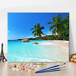 TISHIRON Seaside Beach Paint by Numbers for Adults Kids Adults Coconut Tree Seascape Painting DIY Paint by Number Paint by Numbers Kits Nordic Wall Decor 16"x20" (Without Frame)