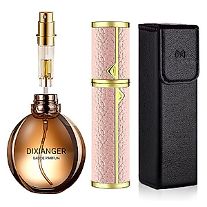 Perfume Travel Refillable Bottle,Genuine Leather Perfume Atomizer,Mini Travel Cologne Dispenser,Portable Sprayer Pocket Size Atomizer for Cruise Car Trip Purse Gift 5ml -Pink