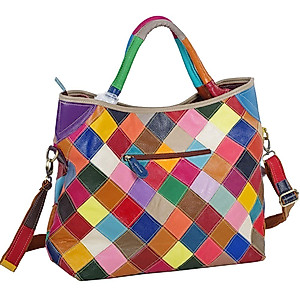 Women's Multicolor Tote Handbag Genuine Leather Design Hobo Shoulder Bag Purses (Multicoloured-2)
