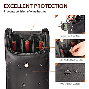 Philiva 3 Bottle Wine Tote Bag with Wine Tumblers and Wine Opener, Wine Gifts for Women, Portable Wine Carrier Purse with Shoulder Strap for Travel/Picnic/Beach/Pool/Events/Hiking, Black