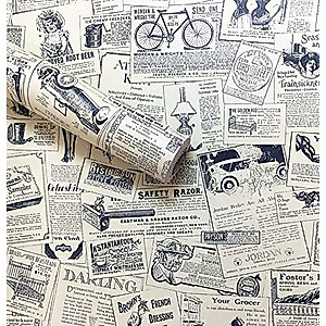 Amao Vintage Newspaper Decorative Paper Vinyl Self Adhesive Shelf Drawer Liner Home Decor 17.7''x79''
