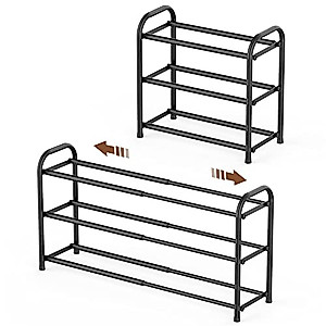 Gonfoam 3-Tier Expandable Shoe Rack,Adjustable Shoe Shelf Storage Organizer Heavy Duty Metal Free Standing Shoe Rack for Entryway Closet Doorway (Black)