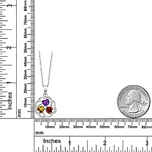 Gem Stone King 925 Sterling Silver Build Your Own Personalized 3 Heart Shape Birthstones Fashion Love Mothers Flower Blossom Pendant Necklace For Women with 18 Inch Chain