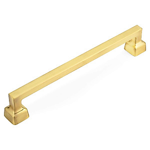 Cosmas 10 Pack 1481-160BB Brushed Brass Contemporary Cabinet Hardware Handle Pull - 6-5/16" Inch (160mm) Hole Centers