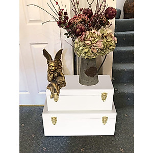 Vixdonos Metal Trunk Decorative Storage Box Set of 2 College Dorm Chest with Handle (White)