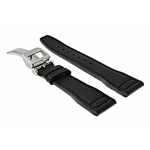 Ewatchparts 21MM LEATHER WATCH STRAP BAND CLASP COMPATIBLE WITH IWC PORTUGUESE PILOT CHRONO TOP BLACK