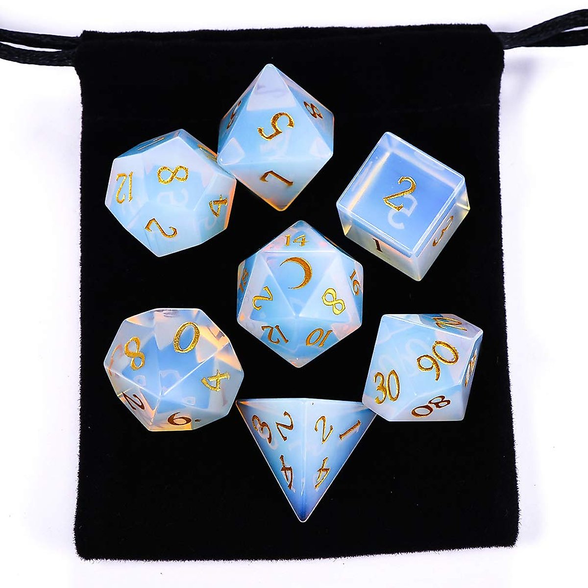 Opalite 7 Pieces D&D Gemstone Dice Set DND Polyhedarl Dice Set for Dungeons and Dragons RPG Games