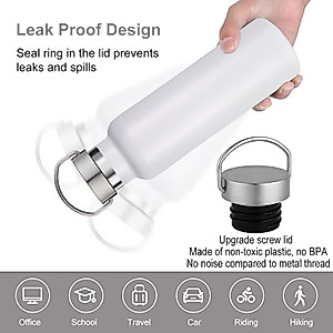 Neihepal White Stainless Steel Water Bottles,20 Ounce Vacuum Insulated Double Wall Travel Bottle with Leak Proof Lid of Handle,Metal Reusable Standard Mouth Flask Thermoses for School,Hikers,Gift