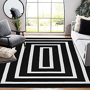 Lanffia Black and White Area Rug 6x9ft Contrasting Geometric Modern Stripe Symmetrical Indoor Outdoor Rug Machine Washable Extra Large Rugs Woven Cotton Floor Carpet for Living Room/Balcony/Backyard