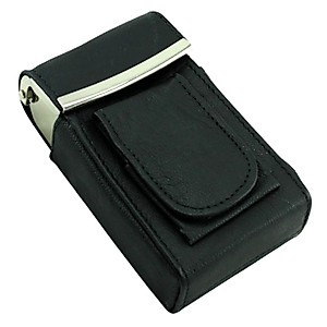 Skyway Rockford Leather Cigarette Case 100's Cigarette Holder Case Pack Box with Flip Top and Lighter Pouch - Black