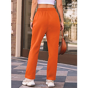 AUTOMET Women's Wide Leg Sweatpants Fleece Lined Baggy Straight Leg Lounge Pants Fall Outfits Athletic Joggers with Pockets Orange S
