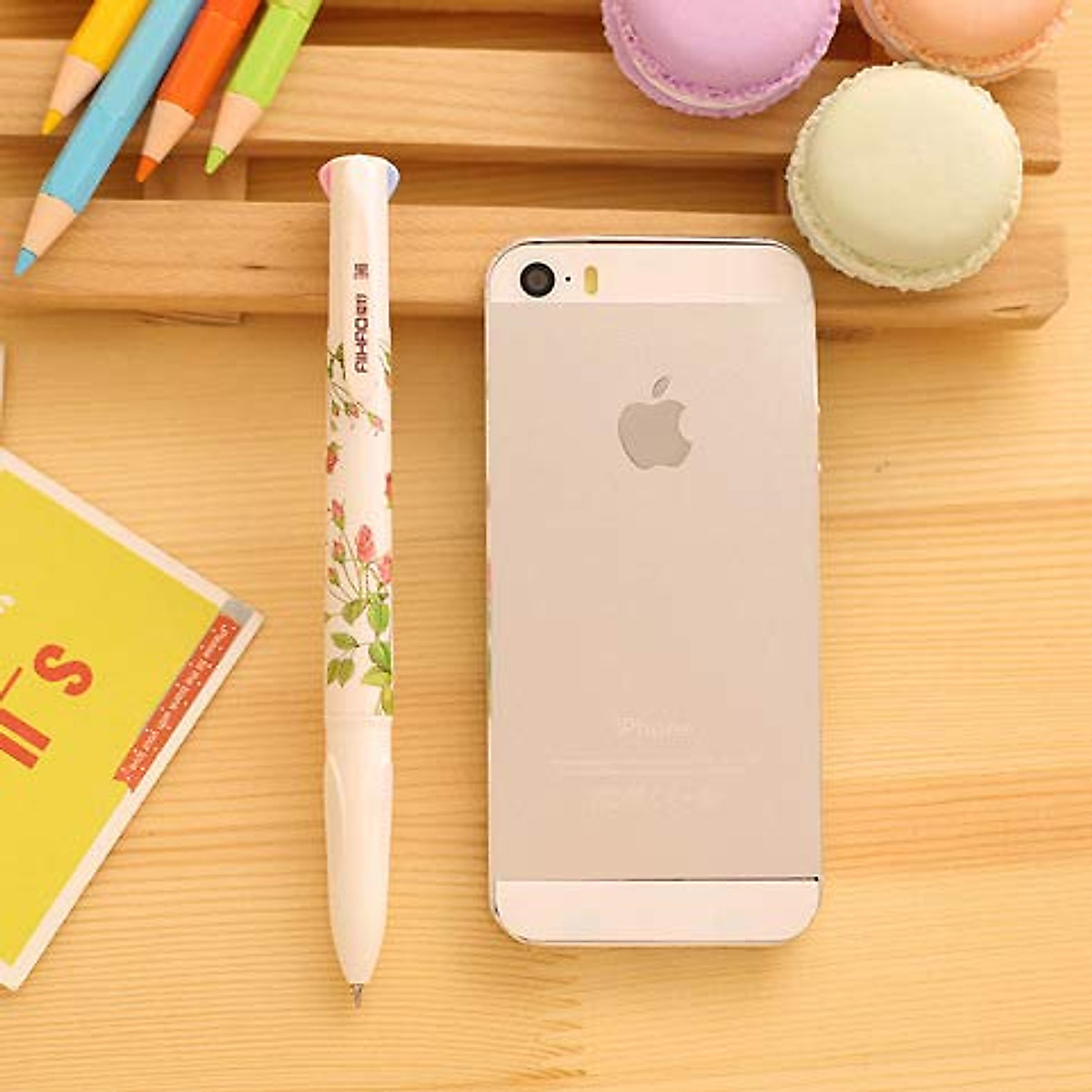 Shulaner Multi Colored Ballpoint Pens 0.5mm 4 Color Ink in One Ballpoint Pen Pure and Fresh Flower Pens Pack of 12