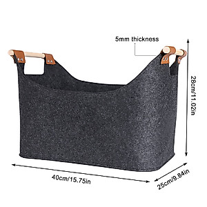 Sindax Storage Basket Felt, Foldable Storage Bin with Wood Handles, Storage Box for Office Bedroom Nursery Laundry Books Clothes Toys Organizing - 15.7" x 9.8" x 11" Grey