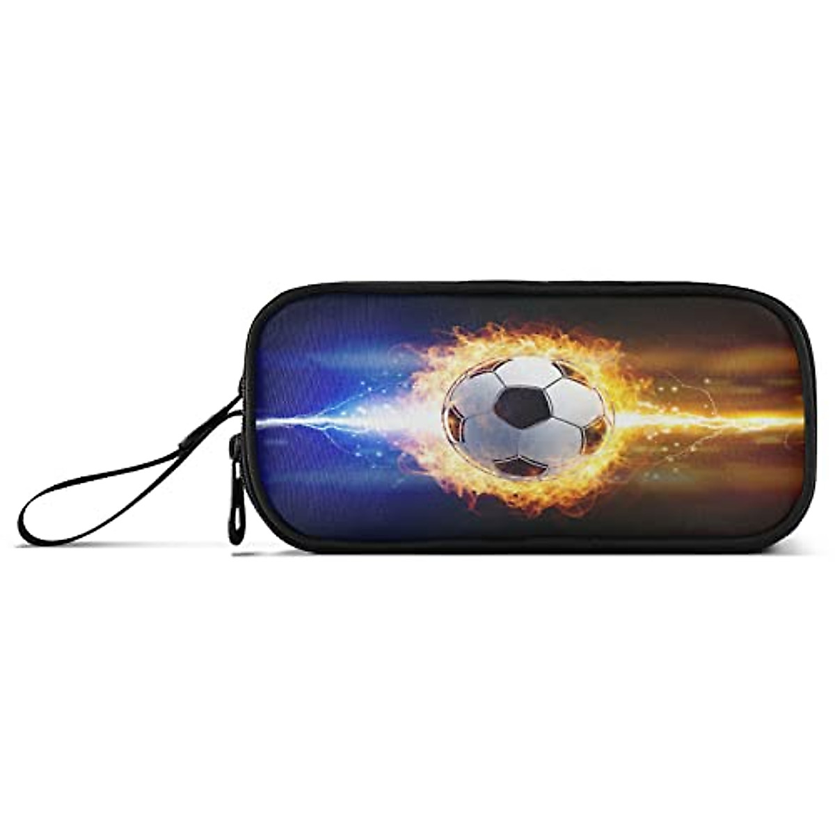 Kcldeci Powerful Lightnings Strike Burning Soccer Ball Pencil Case, Big Capacity Pencil Pen Case Pencil Bag Pouch Holder Box For Middle/High School Office College Adult Girl and Boy