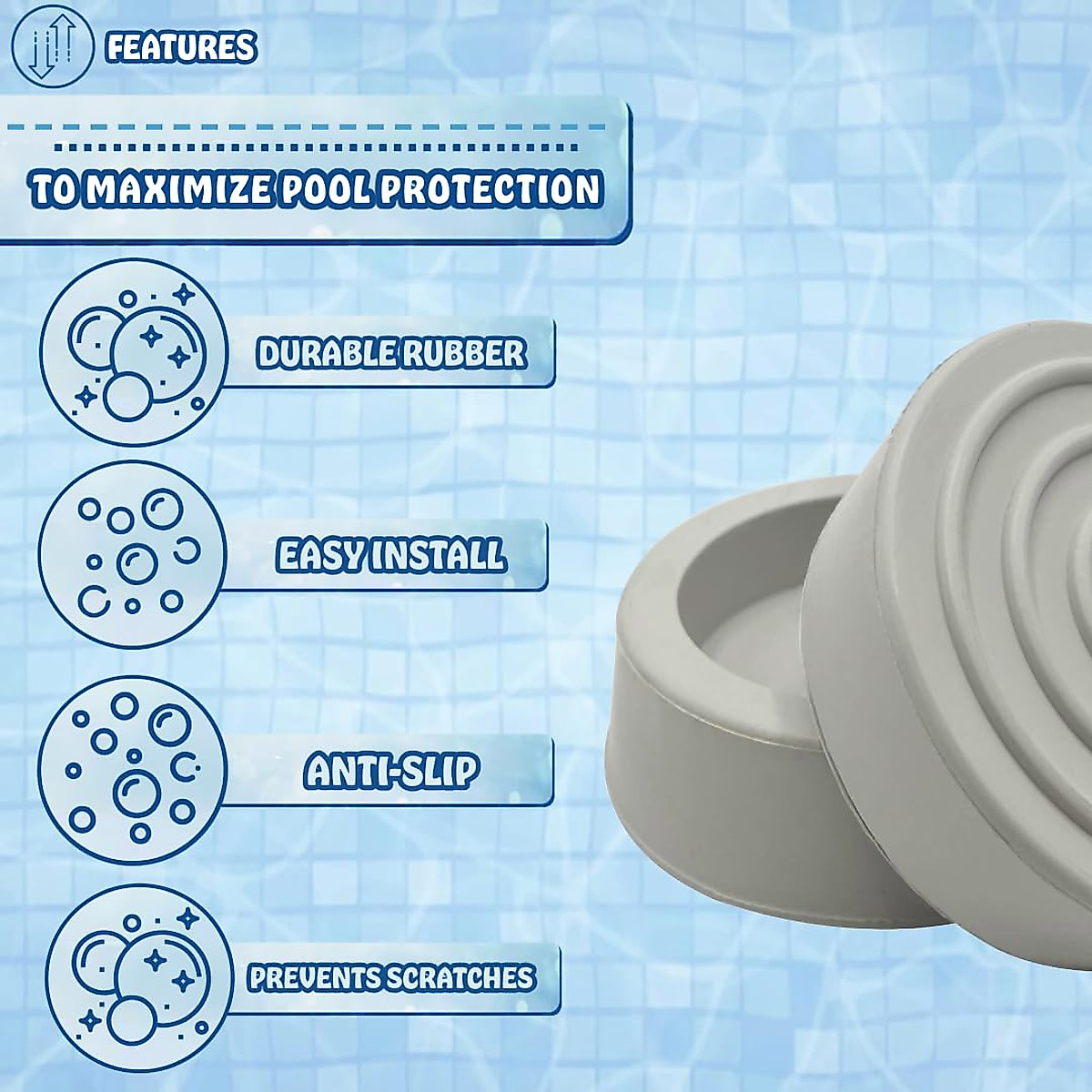 Poolzilla (2-Pack) Outside Pool Ladder Bumpers for Inground Pool - Pool Ladder Rubber End Caps Fit 1.9" Standard Swimming Pool Ladder Tubing - White