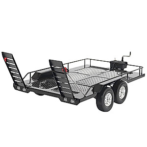 Hitoxi RC Car Trailer, Metal Trailer Cargo Carrier with Four Tires for 4WD TRX4 1/10 Car, Heavy Duty Truck Crawler Buggy Truggy Trail Toy Accessory, Black