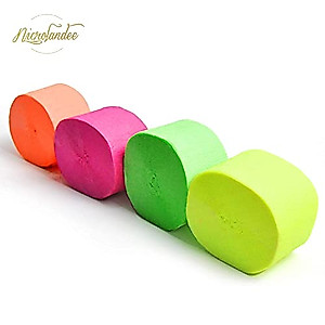 NICROLANDEE Blacklight Party Decorations - 12PCS Fluorescent Neon UV Reactive Glow Tissue Paper Pom Poms & 4Rolls Glow Crepe Paper Streamers for Graduation, Birthday, Fiesta Party, Wedding, Prom Dance