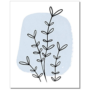 Botanical Prints - Minimalist Line Art Leaf Prints 8x 10 (Set of 6) - Aesthetic Art Posters - Abstract Plant Decor - Unframed (Blue)