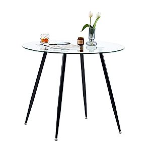 35" Modern Round Kitchen Table Coffee Table with Tempered Glass Top, Conference Table Round Dining Table for 4, Easy to Assemble and Clean Glass Round Table, Black(Table only)