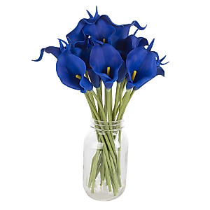 Pure Garden Artificial Calla-Lily with Stems - Real Touch Fake Flowers for Home Décor, Wedding, Bridal/Baby Shower, More- 24 Pc Set (Royal Blue)