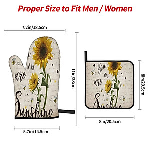 4-Piece Oven Glove and Pot Holder,You are My Sunshine Sunflower Retro Newspaper,Heat-Resistant Oven Glove and Pot Holder,Can Be Used for Cooking and Grilling