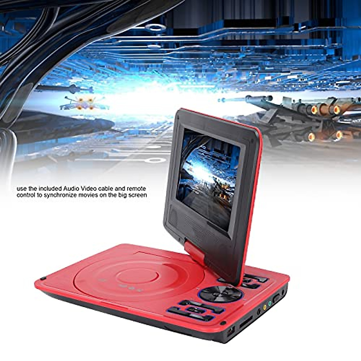 Zunate 6.8'' Portable Mini DVD Player, with 270° Swivel HD LCD Widescreen Display Screen, Support USB/SD Card/Sync TV and Multiple Disc Formats, for Kids/Parent at Home/Travel(red)