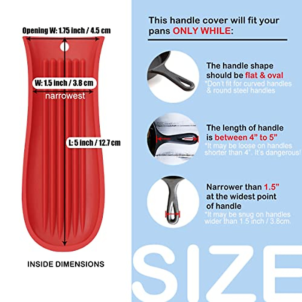 Cast Iron Handle Cover, 2 Pack Extra-Thick Silicone Heat-Resistant Cast Iron Skillet Handle Cover, 5-inch Flat Grip Handle Holder Cover to Move Pans, Skillets from Oven, Stovetop, Burner