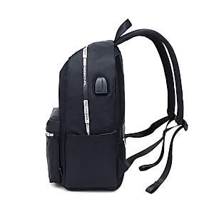 Acmebon Girl College Backpack Classic Solid Color Backpack Simple Casual Bag Black