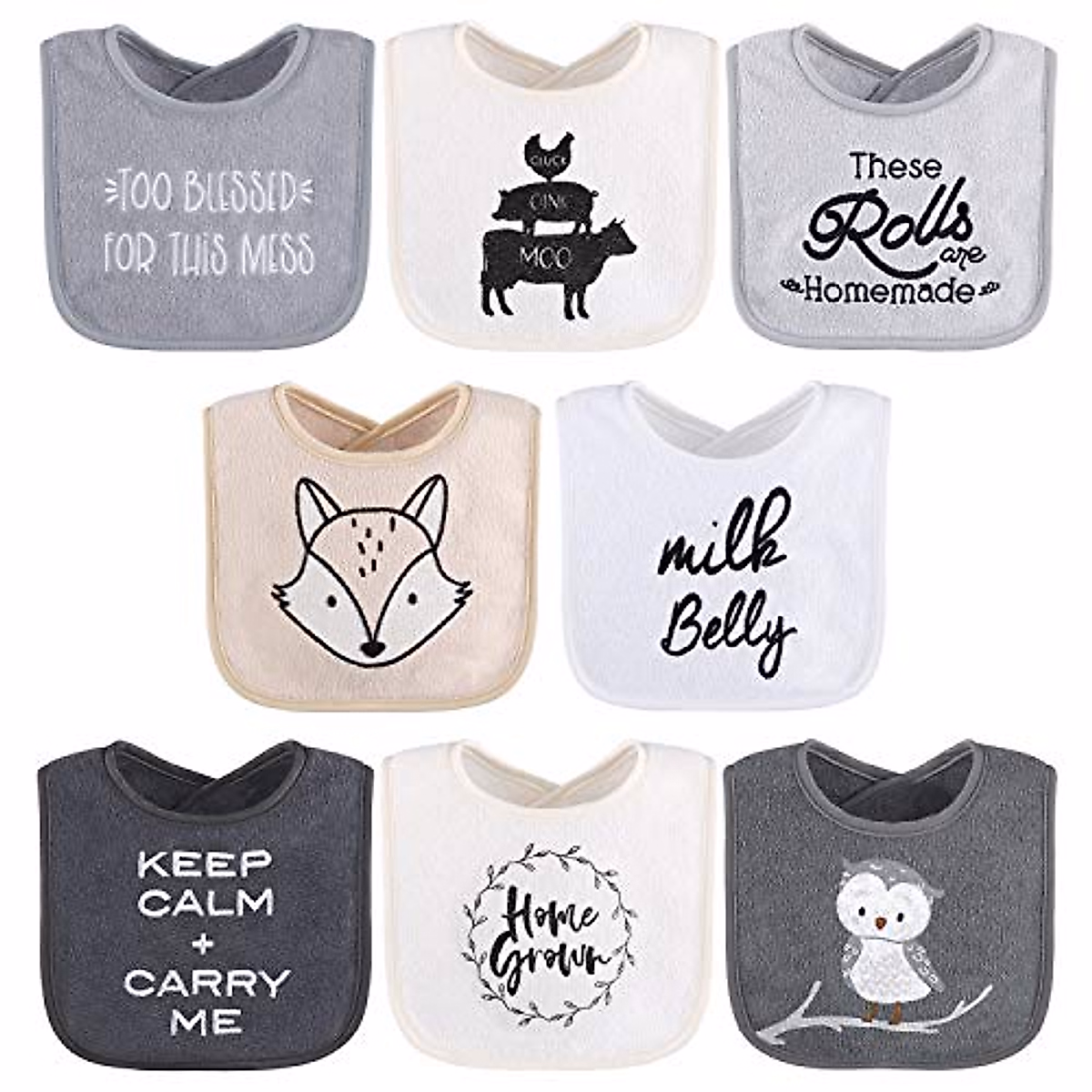 The Peanutshell Terry Bib Set for Baby Boys or Girls, 8 Pack Unisex Set for Feeding, Teething, Drooling