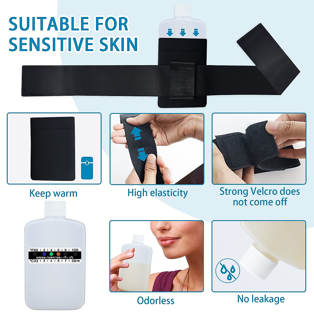 14 Pcs Urine Test Complete Kit Includes 2 Translucent Portable Travel Empty Bottles, 10 Adhesive Temperature Test Strips, Neoprene Bag and Hi-Stretch Hidden Leg Straps