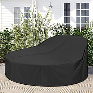 SunPatio Outdoor Daybed Cover Waterproof 88 Inch, Round Daybed Cover Patio Canopy Sofa Cover with Taped Seam and Air Vent, 88" L x 85" W x 16"/35" H, All Weather Protection, Black