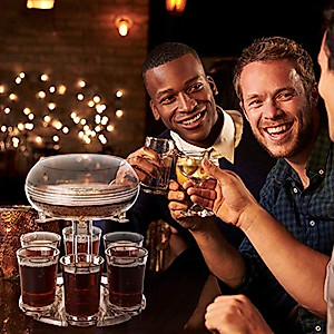 6 Shot Glass Dispenser and Holder, Wine Decanter and Bar Shot Dispenser with 6 Pcs Acrylic Cup, Cocktail Dispenser, Dispenser for Filling Liquids, Carrier Liquor Dispenser Drinking Tool for Party