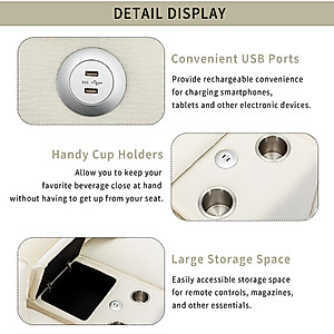 P PURLOVE Sectional Sofa with 2 Removable Ottomans, Chenille Upholstered Sofa with 2 USB Ports, 2 Cup Holders and Large Storage Box for Living Room, Beige