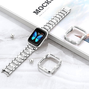 SUPOIX Compatible with Apple Watch Band 38mm + Case, Women Jewelry Bling Diamond Metal Strap & 2 Pack Protective Cover Cases for iWatch Series 3/2/1(Silver/38mm)