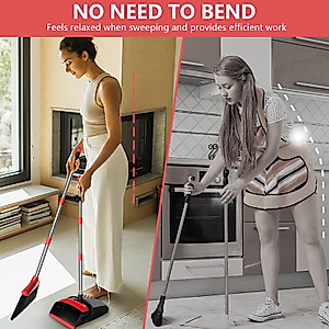 Loonpon Broom with Dustpan Combo Set,43inch Long Handle Stiff Broom Dust pan, for Garage Kitchen Room Office Lobby