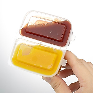 MOACOCK Double Compartment Condiment Container, 50Pcs Sauce Containers with Lids 5 oz Stackable Disposable Condiment Containers for Meal Prep, Sauce, Snack